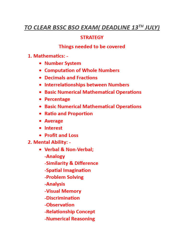 To Clear BSSC Bso Exam (Deadline 13 July) | PDF