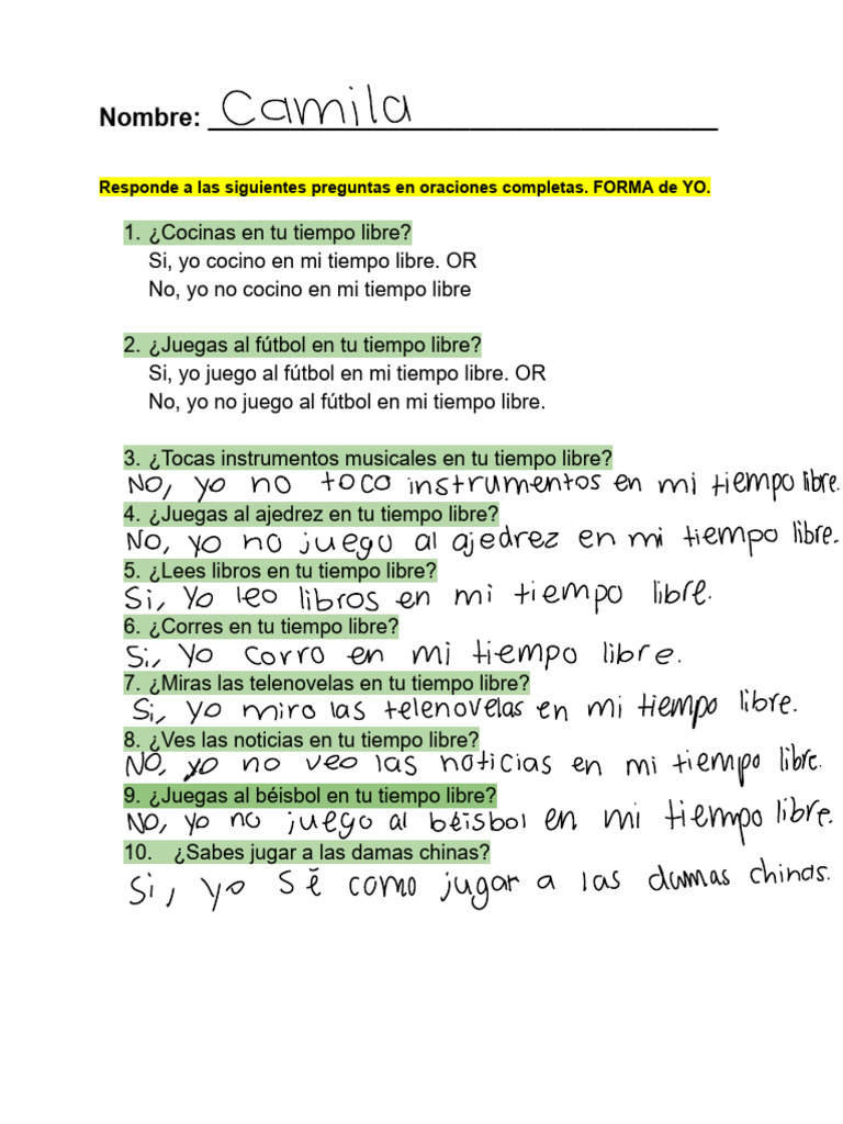 Actividades de Tiempo Libre en Español | PDF
