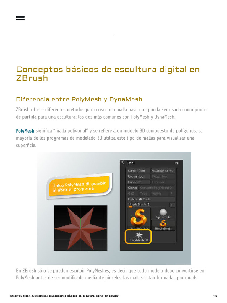 Conceptos Básicos de Escultura Digital en ZBrush - Guía Poly-Clay | PDF