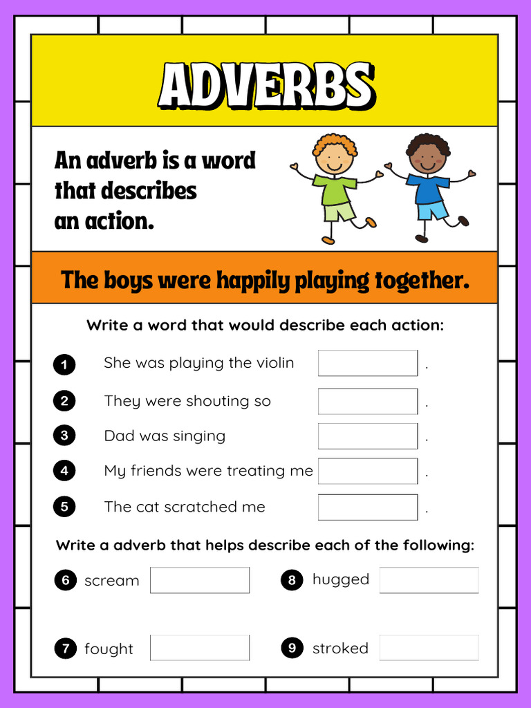 Adverbs English Worksheet in Colorful Grid Style - 20250409 - 171908 - 0000 | PDF