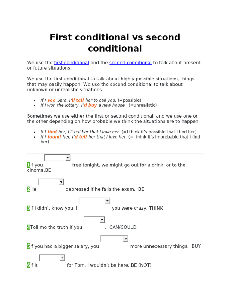 Unit 9 Grammar - First Conditional Vs Second Conditional | PDF