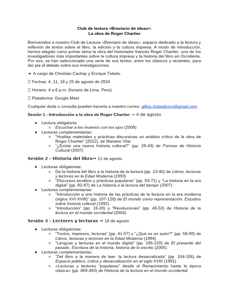 Club de Lectura - Breviario de Ideas - La Obra de Roger Chartier | PDF ...