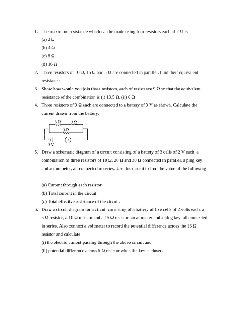 Electricity Numericals | PDF