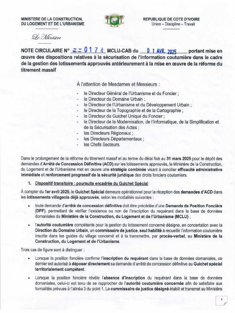 Note Circulaire N° 0174 Du 01 Avril 2025 - 250402 - 160017 | PDF