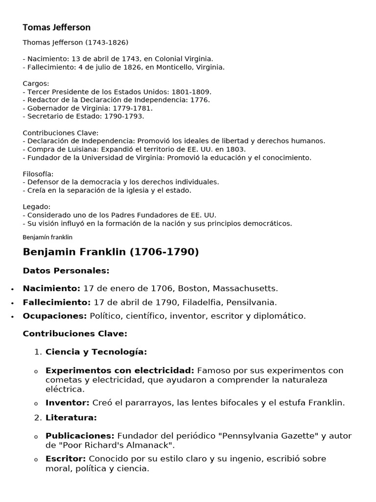 Tomas Jefferson | PDF | Benjamin Franklin | Thomas Jefferson