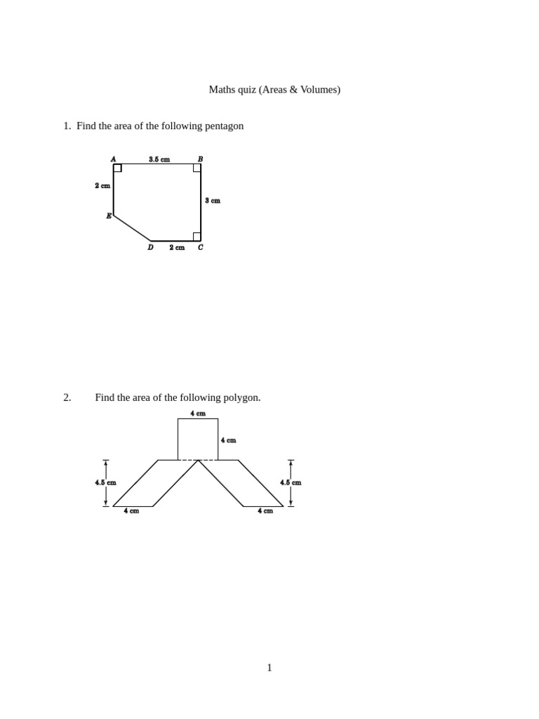 F.1 Mathematics_f1d areas and volumes | PDF