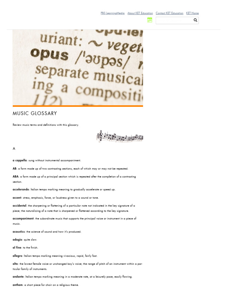 Music Glossary - KET Education | PDF | Tempo | Scale (Music)