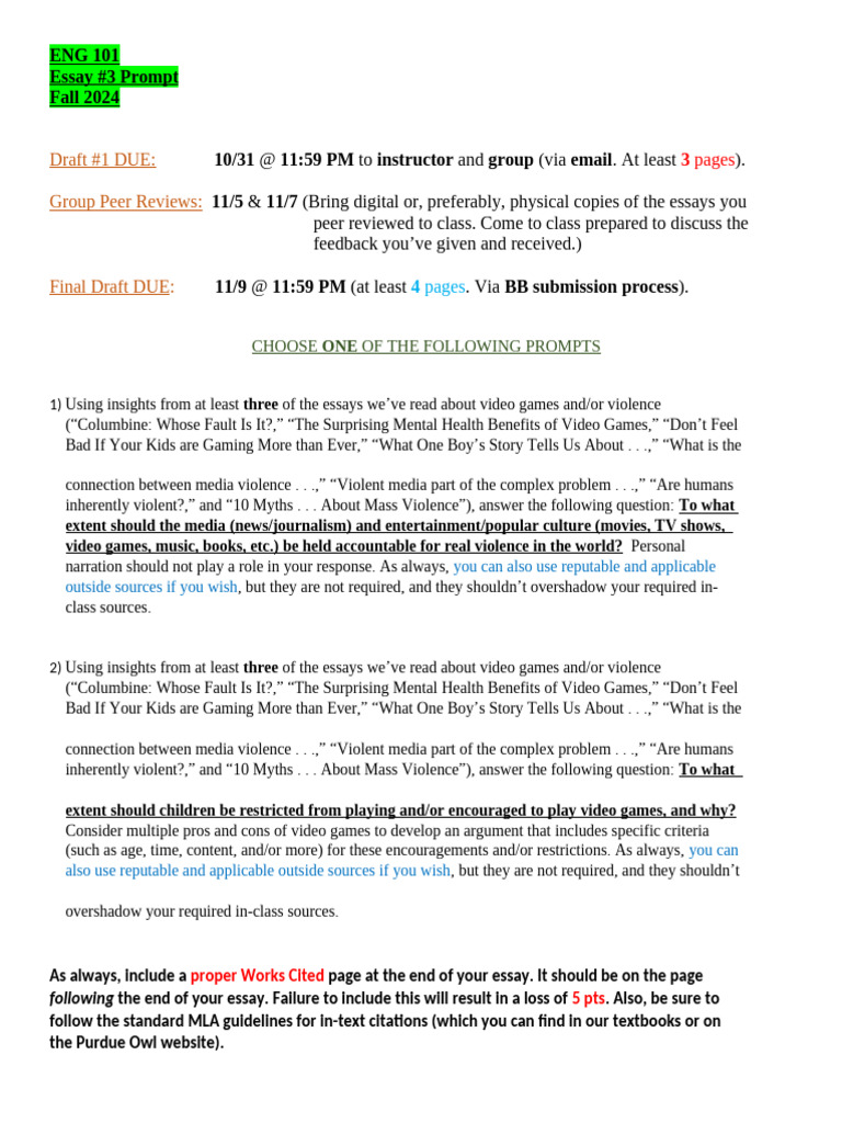 ENG 101 - Essay #3 Prompt Fall 2024 2 | PDF | Human Communication