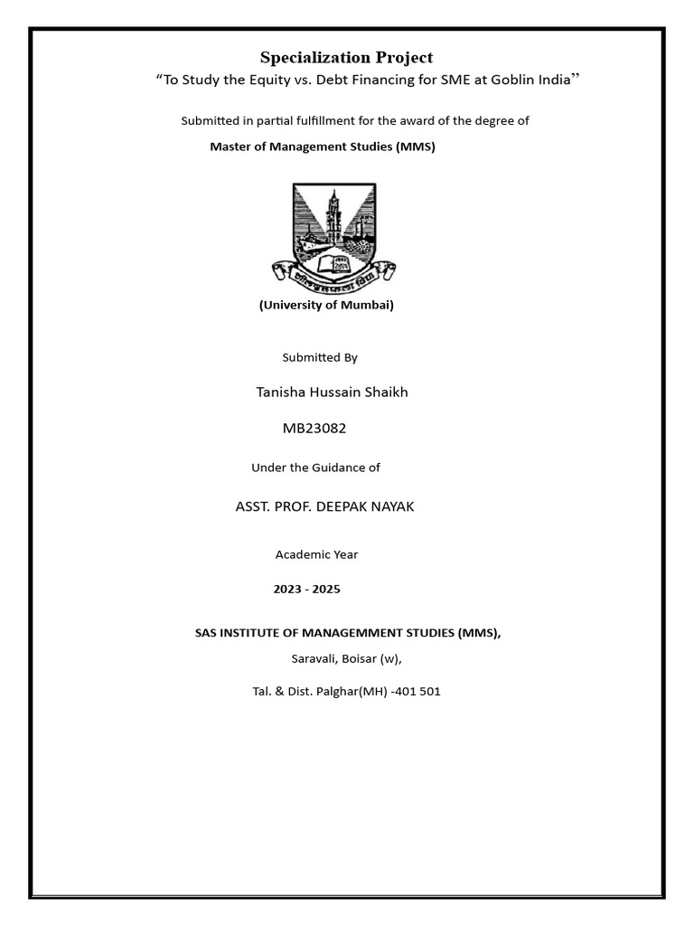 Specialization Black Book Project - Tanisha Shaikh | PDF | Debt | Small And Medium Sized Enterprises