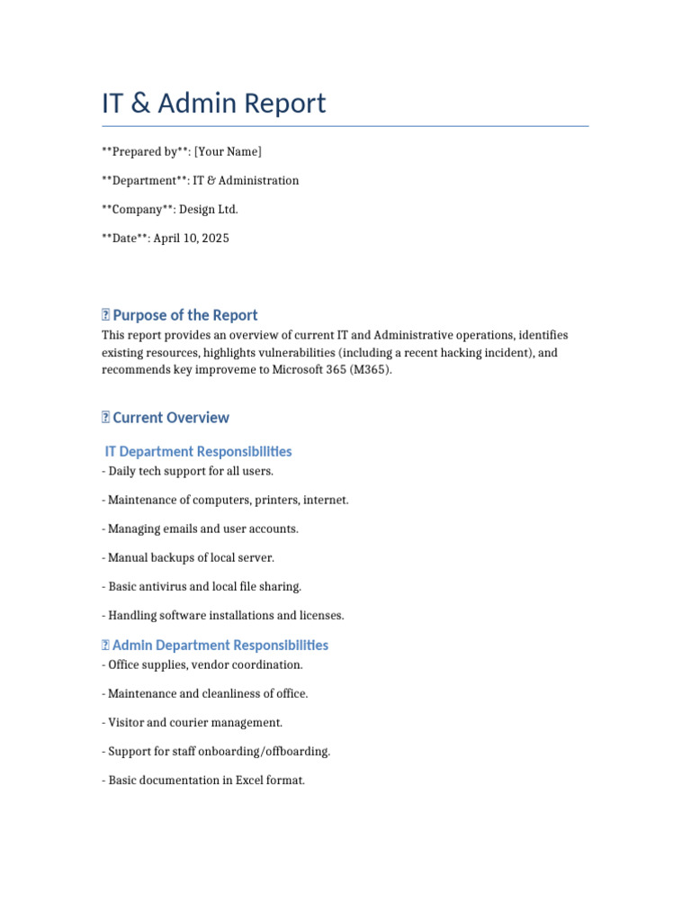 IT & Admin Operations Improvement Report | PDF | Computer Security ...