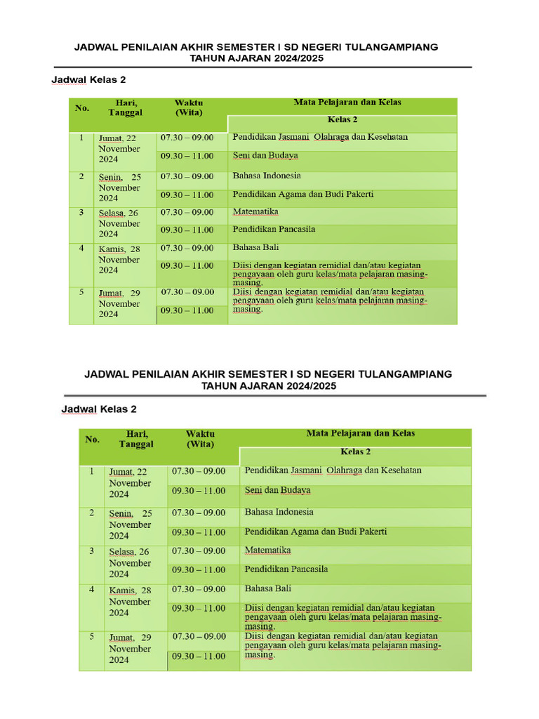 JADWAL PAS | PDF