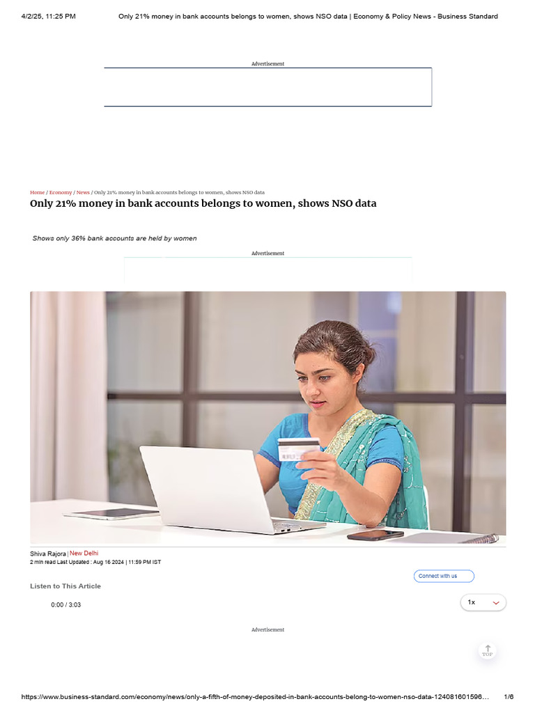 Women Hold 21% of Bank Deposits: NSO Data | PDF | Economies | Business