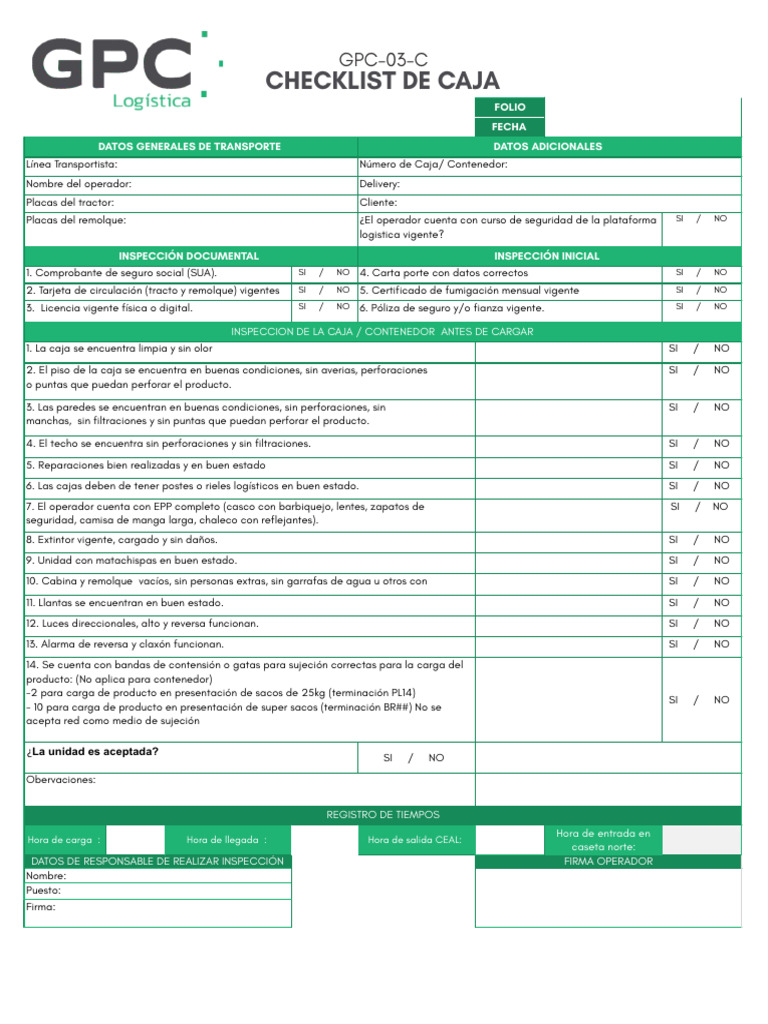 Checklist Caja Seca | PDF