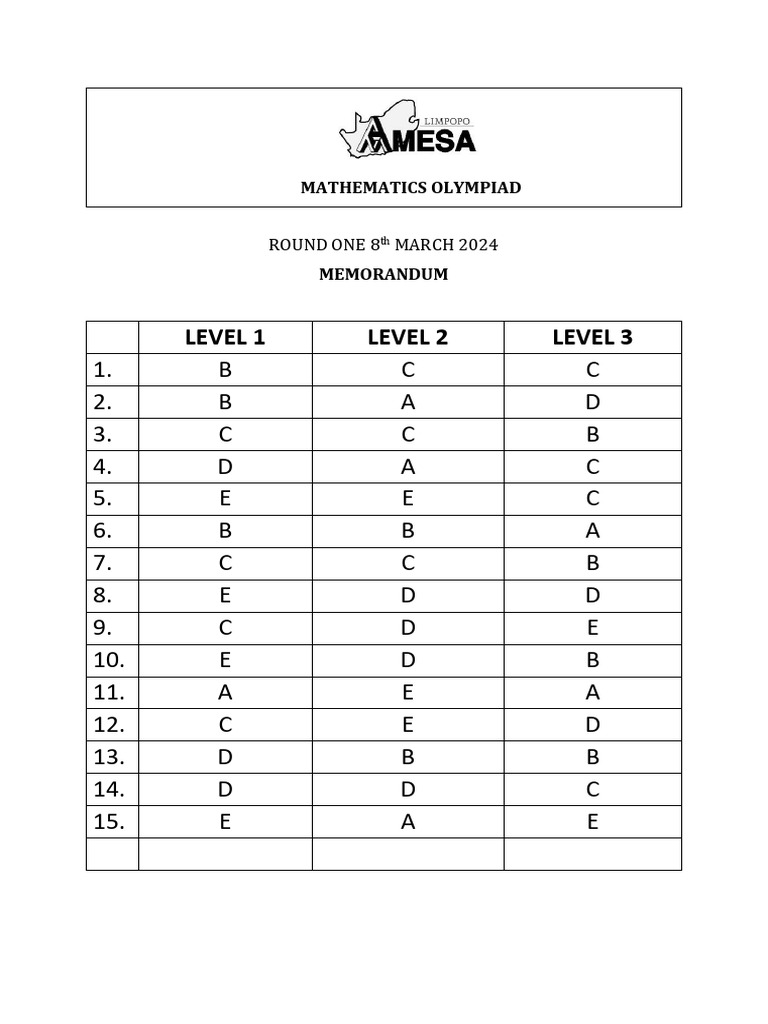 2024 Olympiad Level 1 To 3 Round 1 ANSWERS | PDF