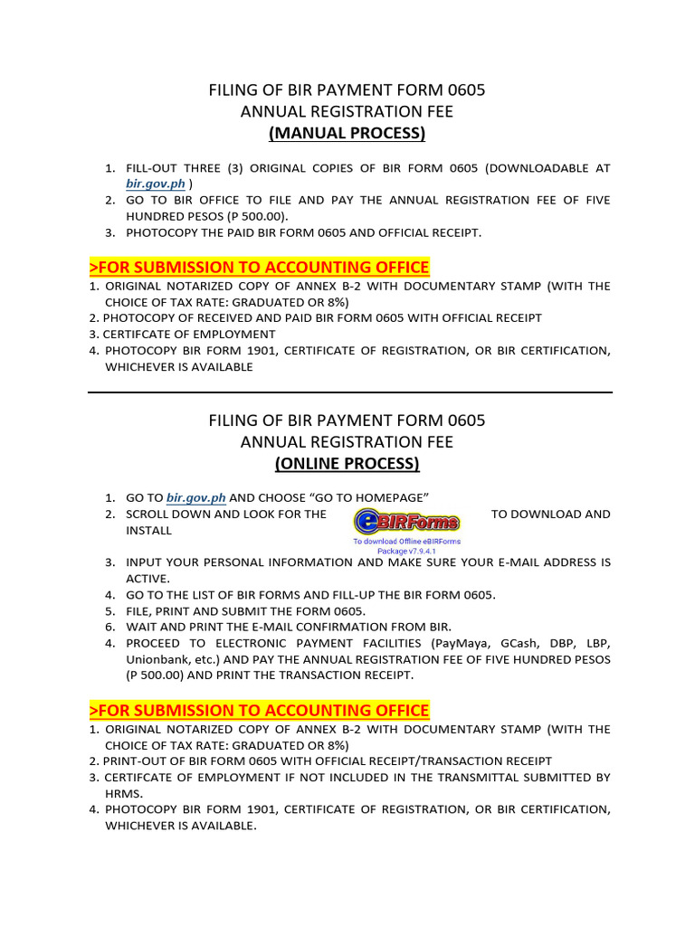 Filing of Bir Payment Form 0605 | PDF