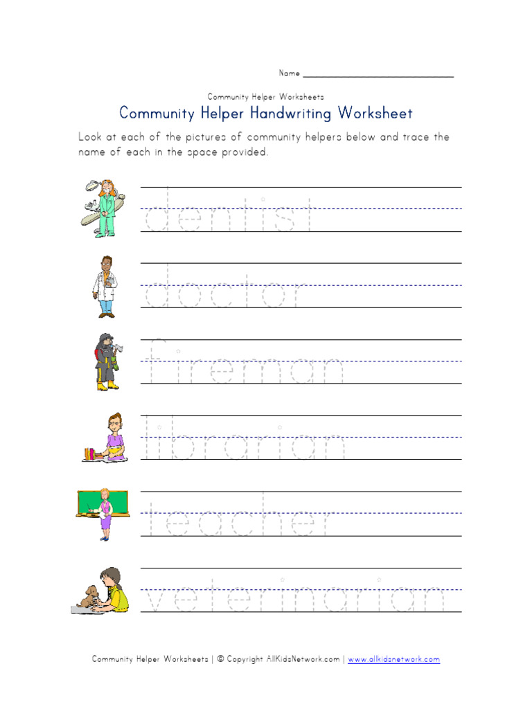 Community Helper Name Tracing Worksheet | PDF