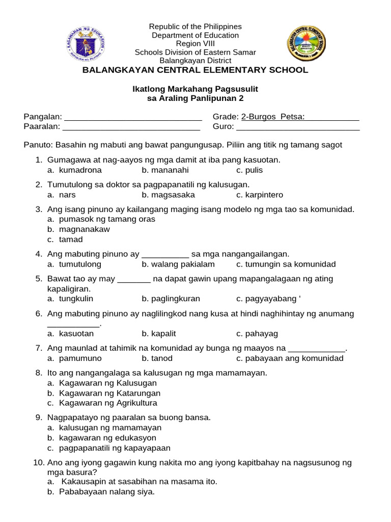 Ikatlong Markahang Pagsusulit | PDF
