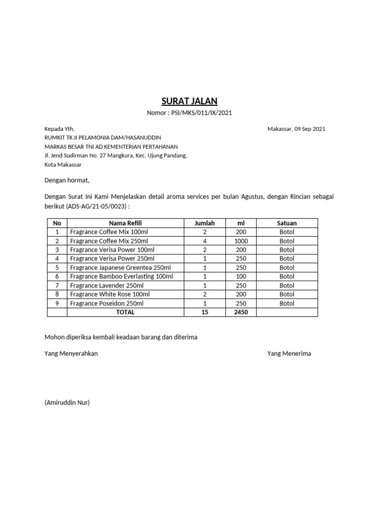 Surat Jalan Refill September | PDF
