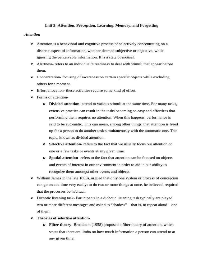Unit 5 - Attention, Perception, Learning, Memory | PDF | Long Term Potentiation | Perception