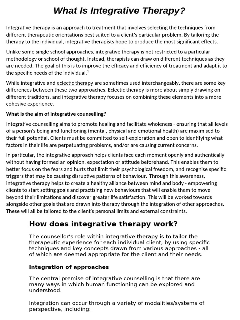 What Is Integrative Therapy | PDF | Psychotherapy | Cognitive ...