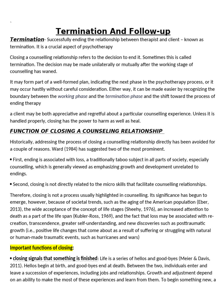Termination in Counseling: Key Insights | PDF | Psychotherapy | Anger