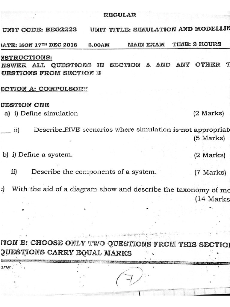 Simulation and Modelling Past Papers | PDF