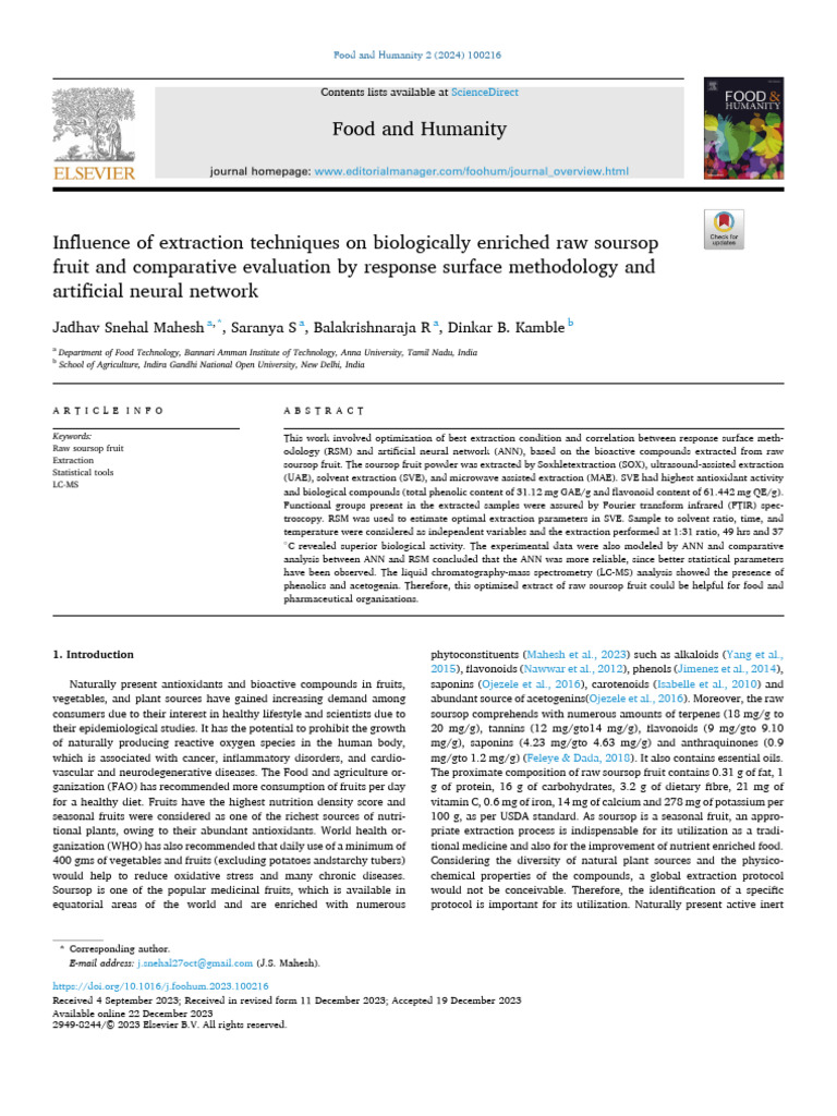 Influence of Extraction Techniques On Biologically Enriched Raw - 2024 ...