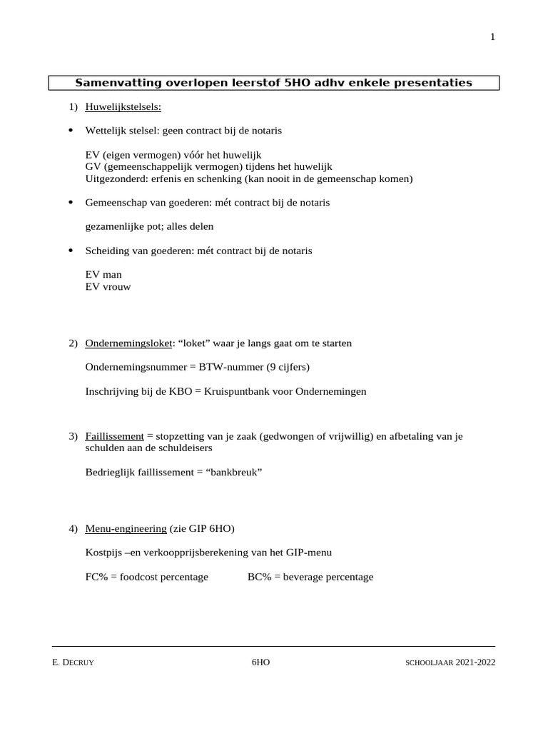 Samenvatting Presentaties Leerstof 5HO | PDF