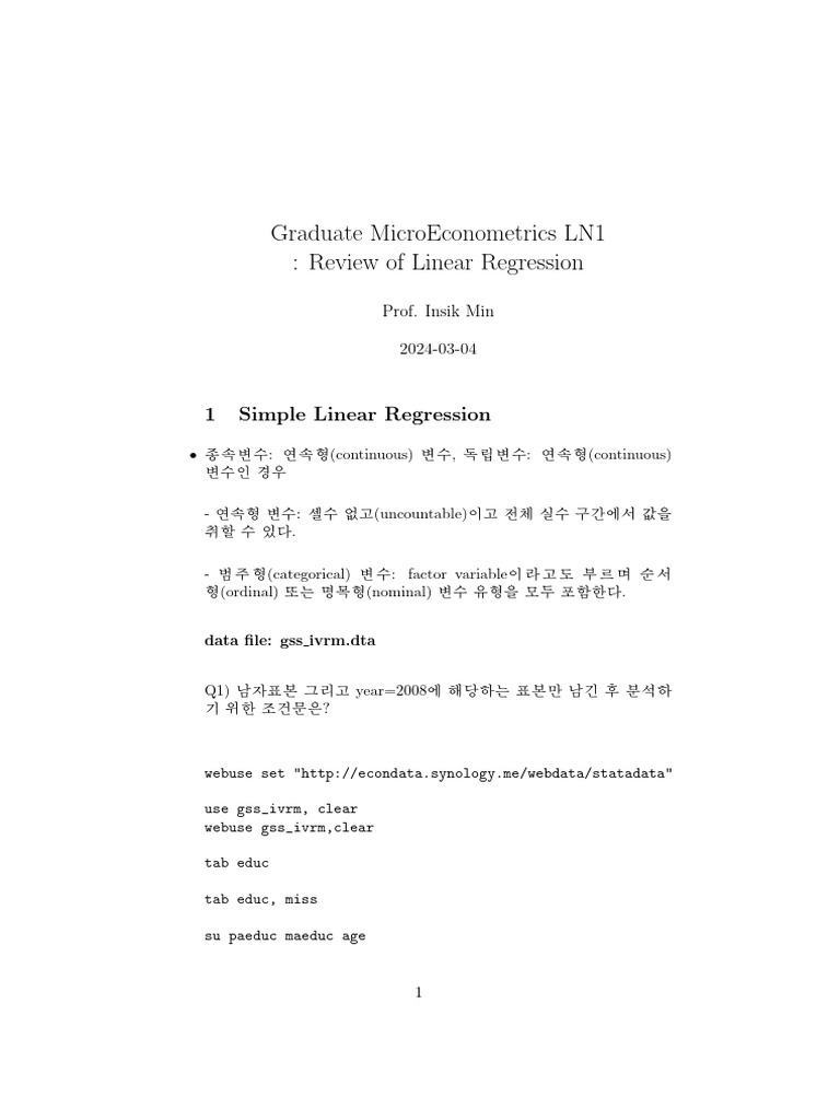 Grad MicroEconometrics LN1 | PDF | Mathematics Of Computing | Estimation Theory