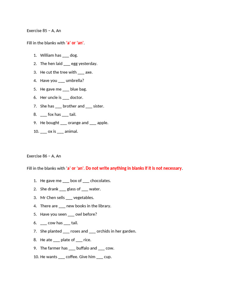 Articles Exercises with Answers | PDF