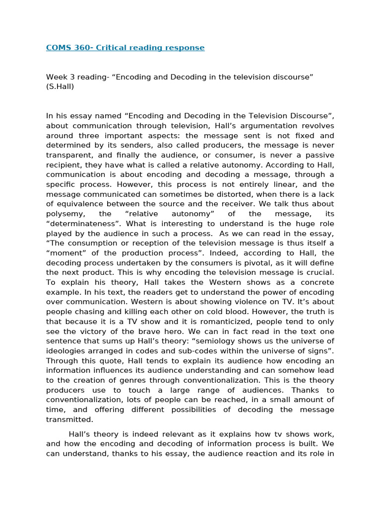 Hall's Encoding and Decoding Theory Explained | PDF | Communication ...