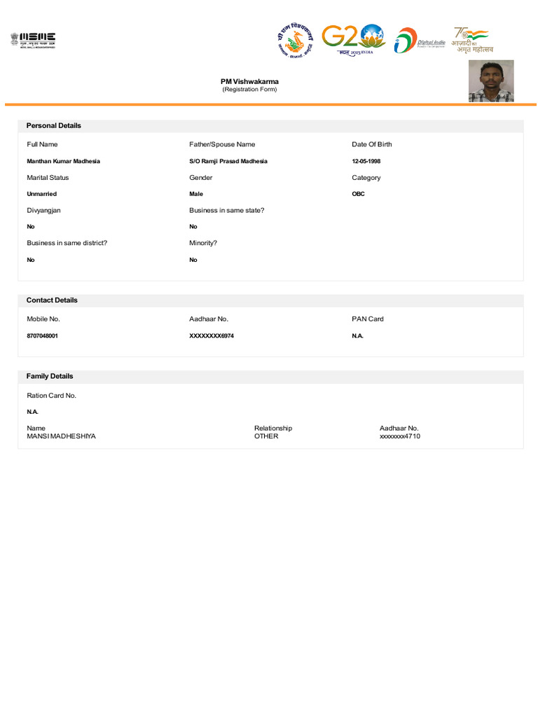 PM Vishwakarma Registration Form | PDF | Loans