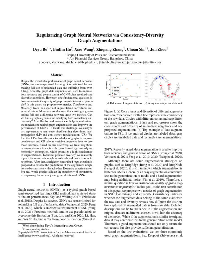 (AAA2022)Regularizing Graph Neural Networks via Consistency-Diversity Graph Augmentations | PDF ...