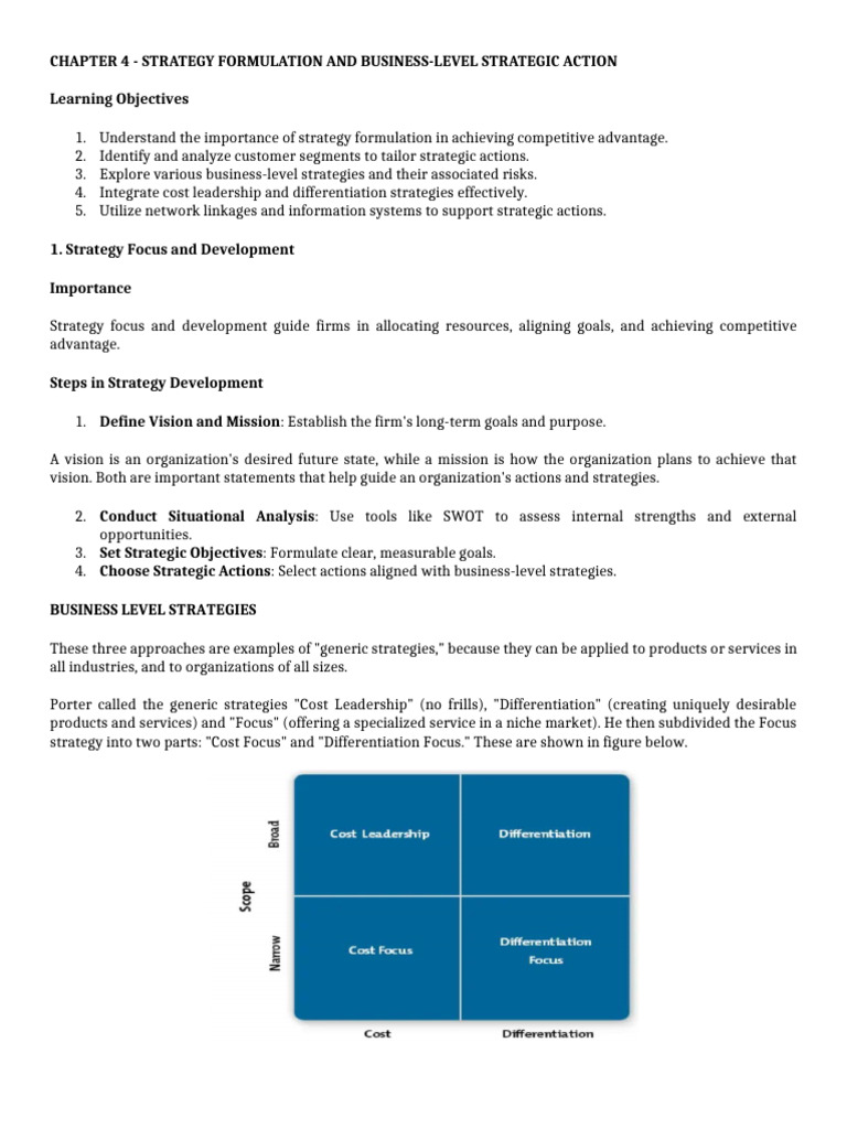 Chapter 4 - STRATEGY FORMULATION AND BUSINESS LEVEL STRATEGIC ACTION ...