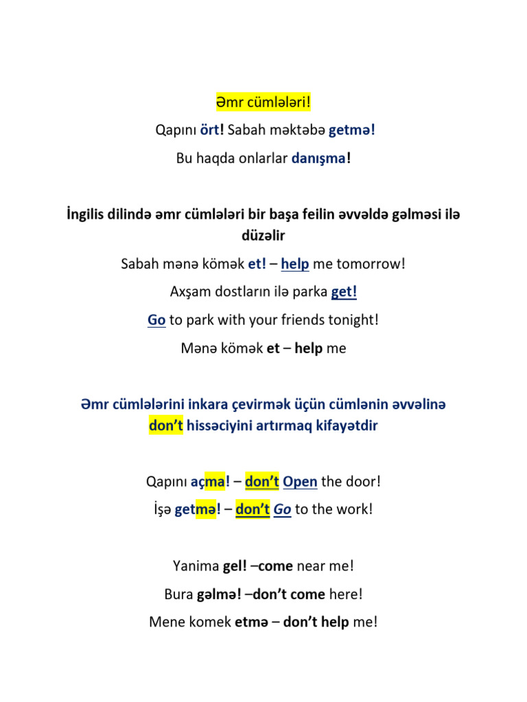 ƏMR Cümlələri Qayda | PDF
