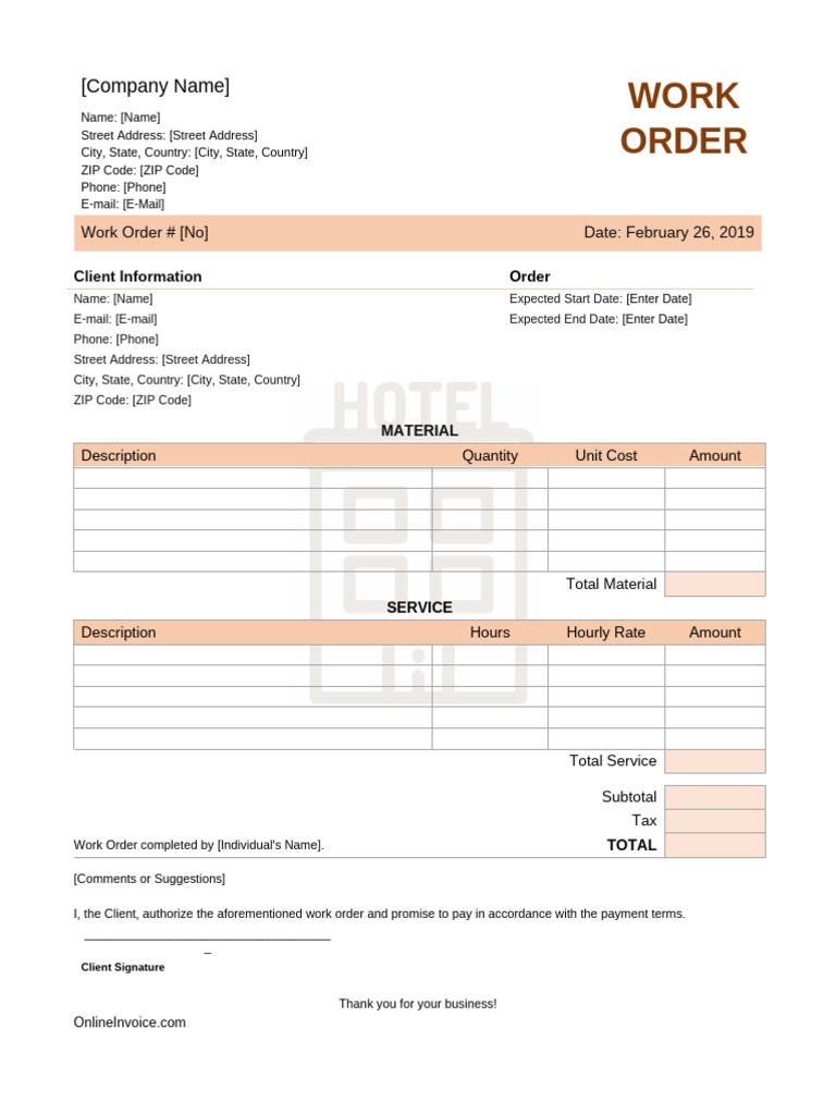 Hotel Maintenance Work Order Template | PDF