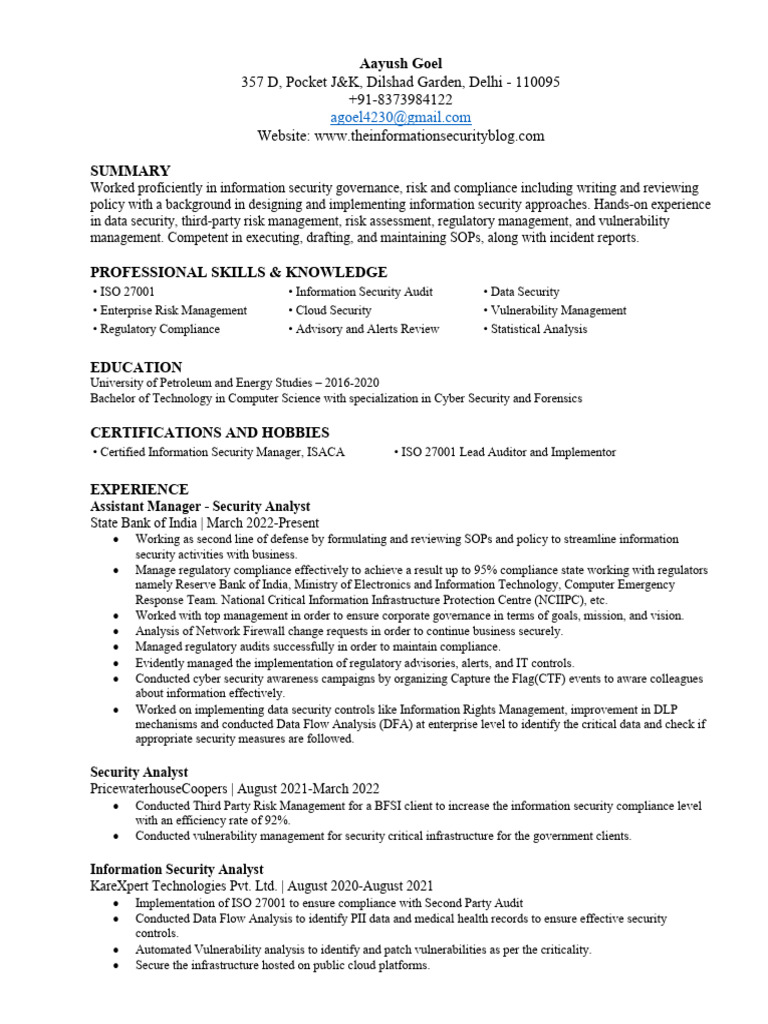 Aayush Goel Resume Latest 4 years | PDF | Computer Security | Security