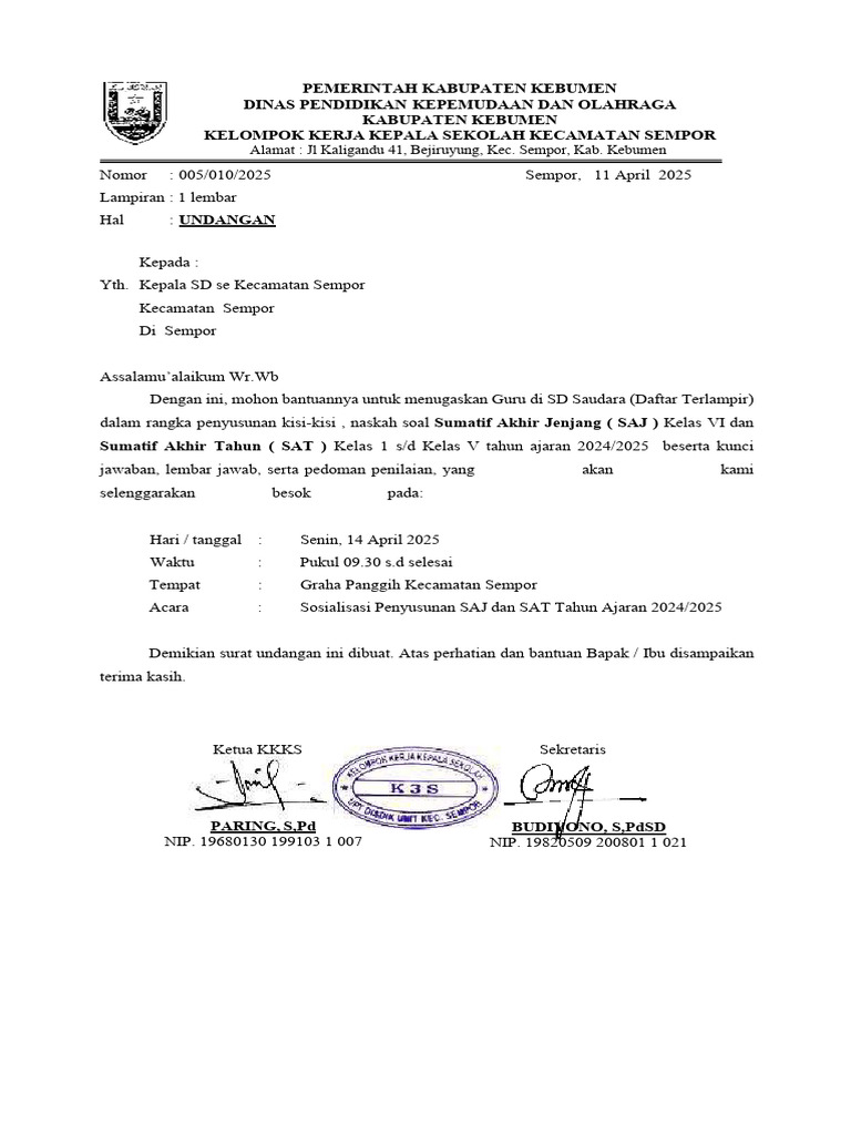 Undangan Penyusun SAJ Dan SAT | PDF