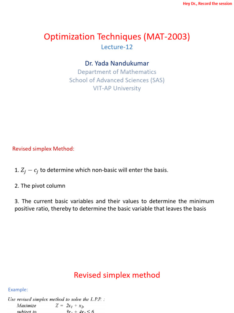 9 Revised Simplex Method II 18-01-2025 | PDF