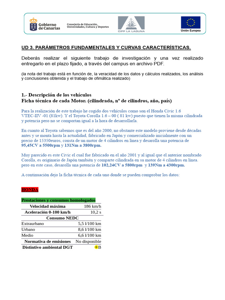 Actividades UD3 Parámetros fundamentales y curvas caracteristicas | PDF | Embrague | Tecnología ...