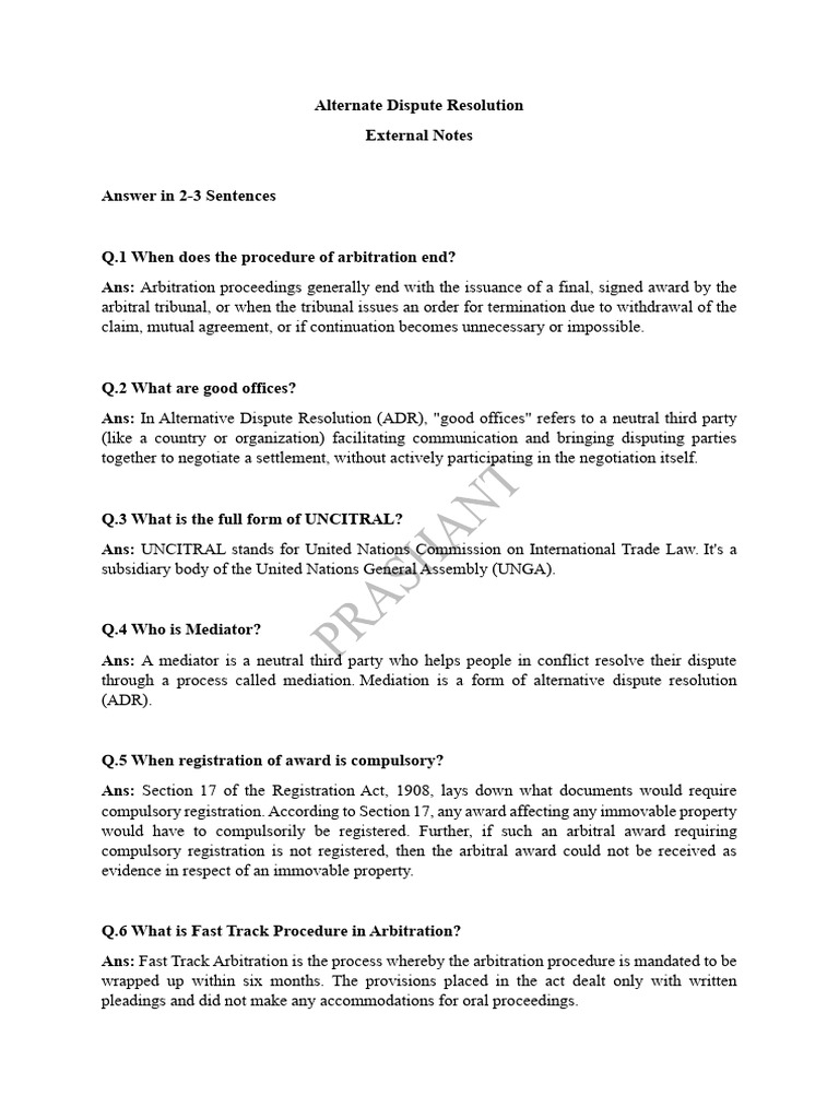 Alternate Dispute Resolution External Notes | PDF | Alternative Dispute ...