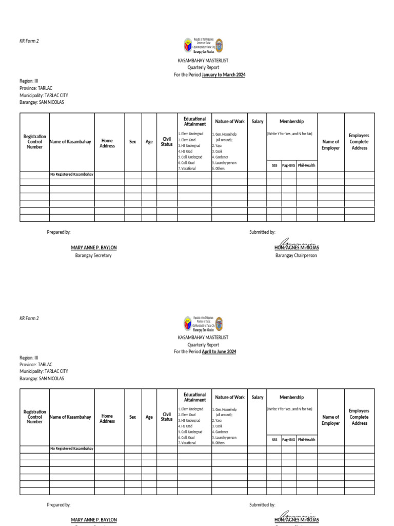 Kasambahay Form Cy 2024 | PDF | Domestic Worker | Employment
