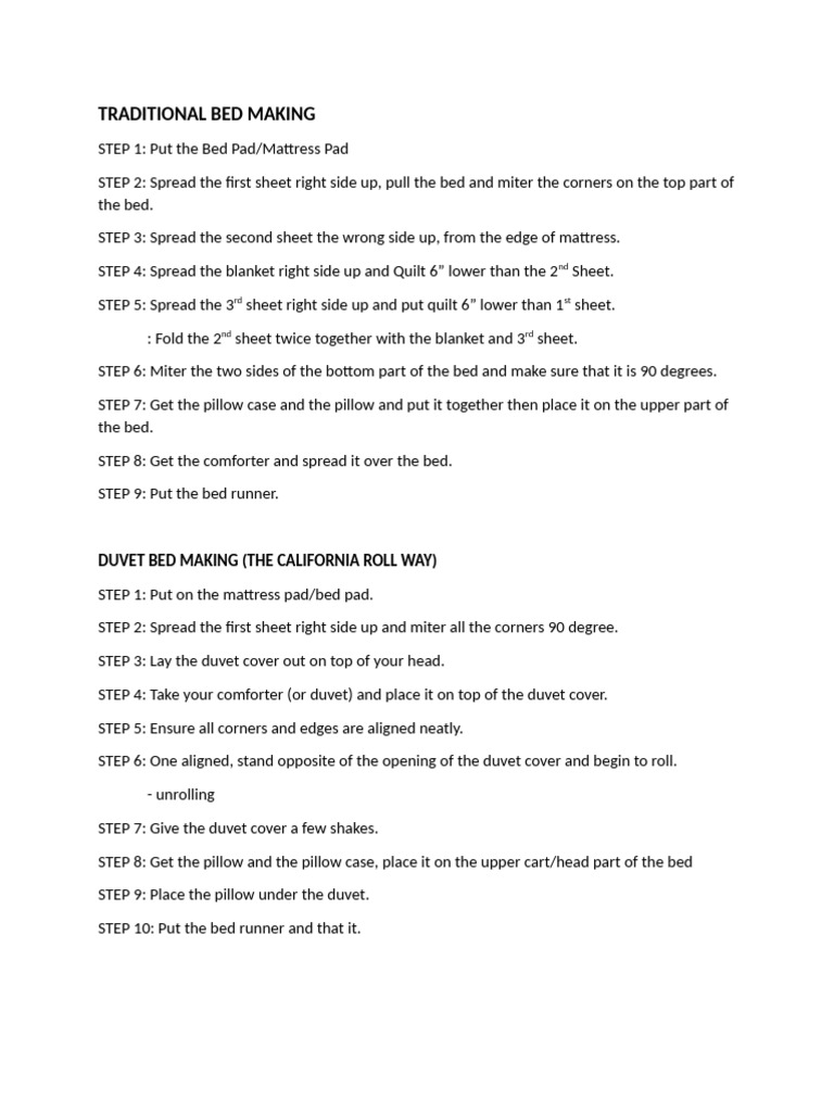 Bed Making Steps | PDF