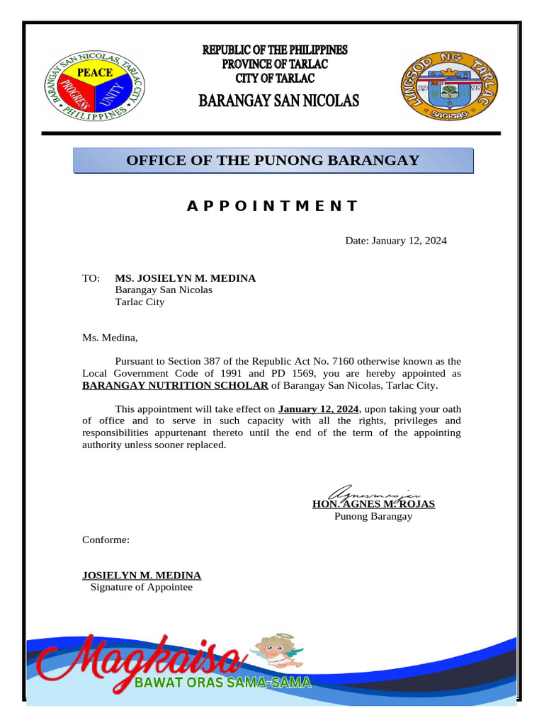 BNS Appointment for Josielyn Medina | PDF