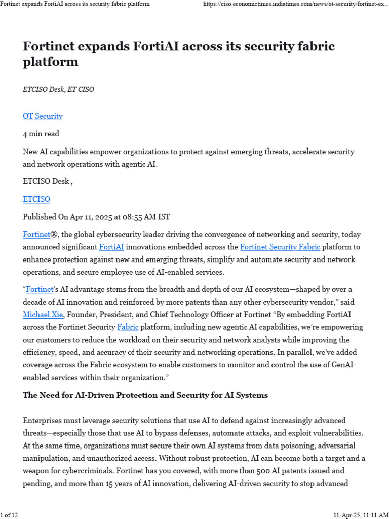 Fortinet Expands FortiAI Across Its Security Fabric Platform | PDF ...