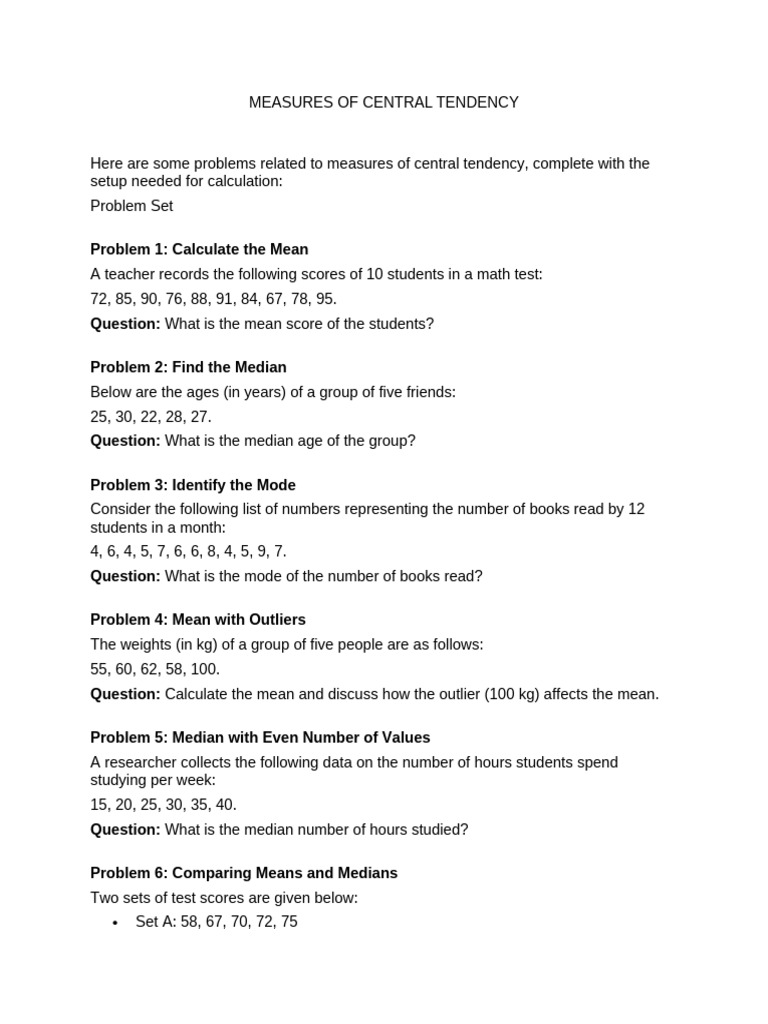 Activity - Measures of Central Tendency | PDF