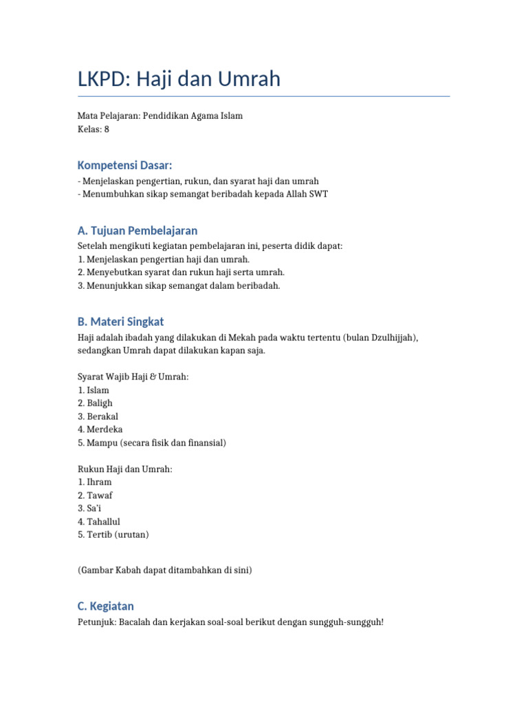 LKPD Haji Dan Umrah Kelas8 | PDF