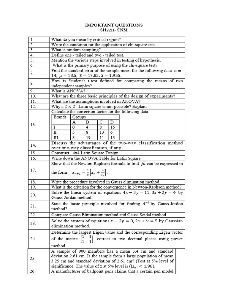 Statistics and Numerical Methods. | PDF | Analysis Of Variance ...