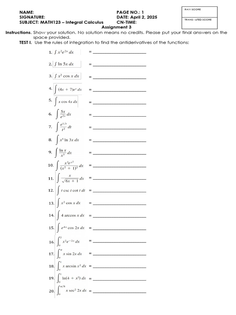 MATH123-INTEGRAL-CALCULUS-Midterm-DAY-4-Assignment-3-word-2024-2025 | PDF