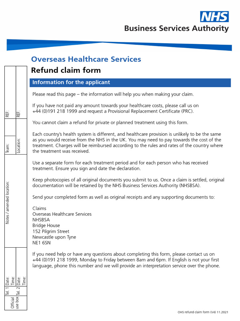 NHS Overseas Treatment Refund Form | PDF | National Health Service ...